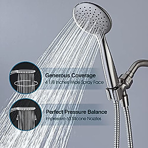 BRIGHT SHOWERS High Pressure Handheld Shower Head Set, Hand Held Showerhead with 60 Inch Flexible Shower Hose and Adjustable Shower Arm Mount Bracket, Detachable Shower Wand, Brushed Nickel