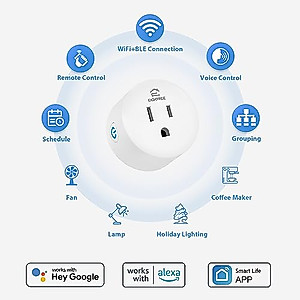 EIGHTREE Smart Plug, Smart Home WiFi Outlet Compatible with Alexa & Google Home, Alexa Smart Socket with Remote Control & Timer Function, 2.4GHz WiFi Only