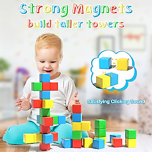 Asago Magnetic Blocks, 56 Pieces 1.34 inch Large Magnetic Building Blocks, 3D Magnetic Cubes for Toddlers, Preschool Educational Construction Kit, Sensory Montessori Toys Kids Blocks for Boys Girls
