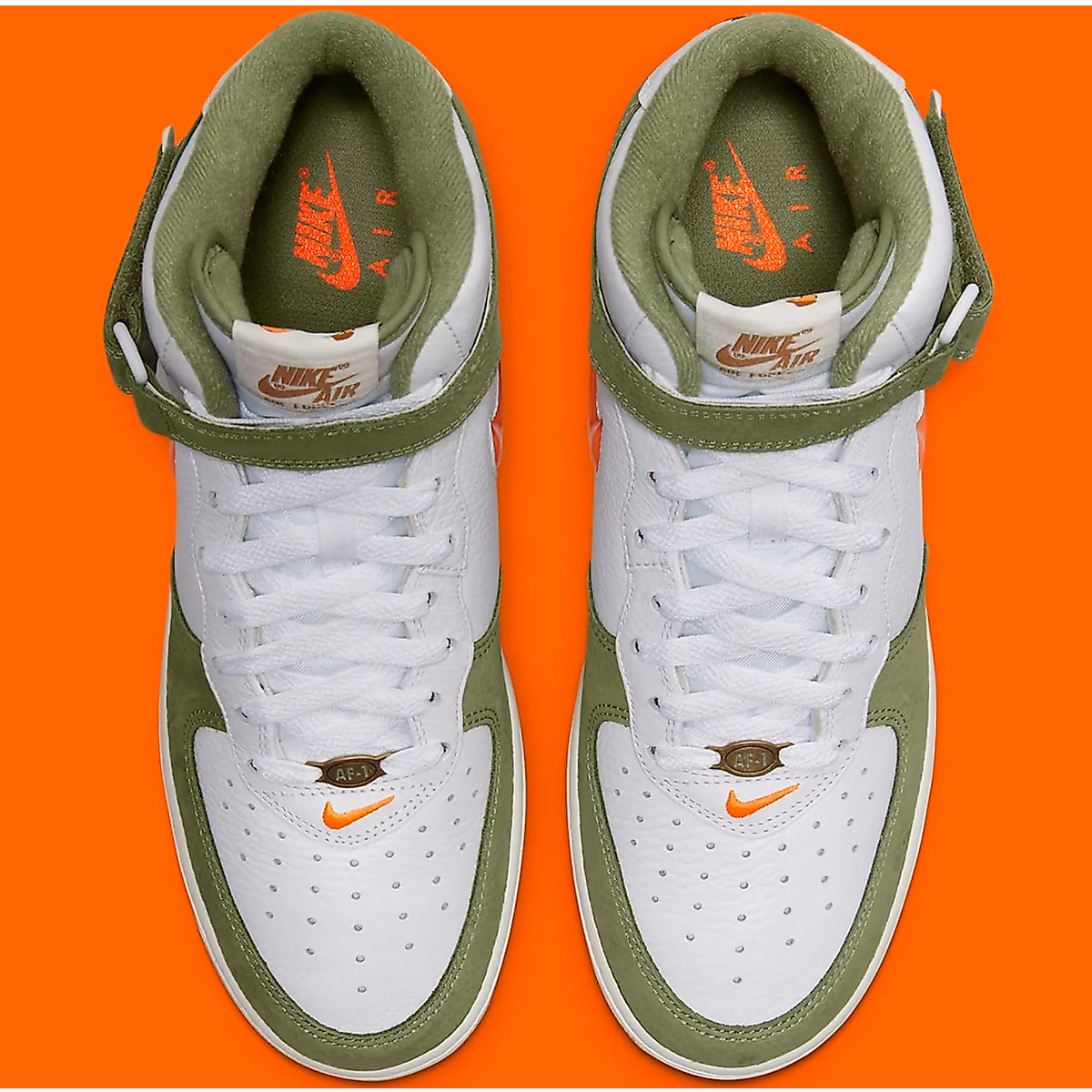 Nike mens Air Force 1 Mid Qs, White/Oil Green/Sail/Total Ora, 10