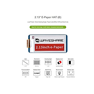 Three Color 2.13inch E-Ink Display HAT (B), 212x104 Resolution 3.3V/5V Red Black White E-Paper Display Screen for Raspberry Zero/Zero W/Zero WH/2B/3B/3B+ SPI Interface,Full Refresh