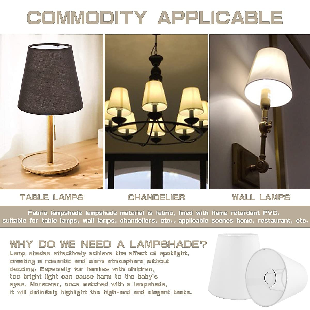 2pcs Small Lamp Shade Linen Fabric Clip On Bulb Lampshade Barrel Cloth Lamp Cover Replacement Linen Lampshade for Bedroom, Bedside Table Lamp, Wall Lamp(White)