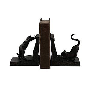 Deco 79 Polystone Cat Reading Bookends, Set of 2 7"H, 6"W, Black