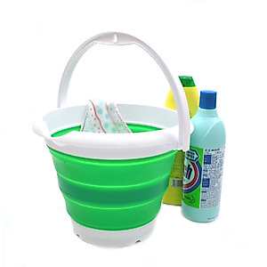SAMMART 3 pcs. 5L / 1.32 gallons Collapsible Plastic Bucket (5L Round Set of 3, Bright Green+Bright Blue+Pink)