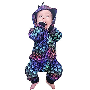 Yuemengxuan Newborn Infant Baby Boys Girls Cartoon Dragon Dinosaur Hooded Romper Jumpsuit Pajamas Outfits (Multicoloured, 0-6Months)