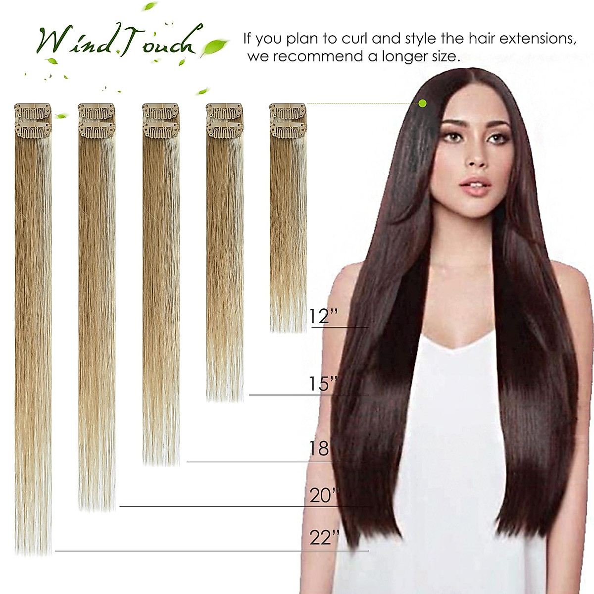 WindTouch Clip in Hair Extensions Real Human Hair Balayage Mixed Bleach Blonde Hair Extensions 15Inch 70g 7PCS Highlights Straight Blonde Clip in Hair Extensions for Women