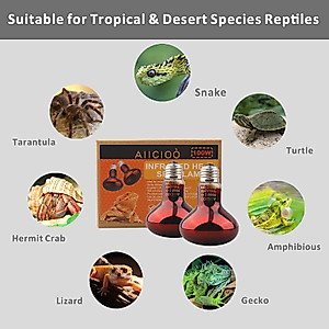 Aiicioo Reptile Red Heat Lamp Bulb - 100W Infrared Basking Spot Light for Breaded Dragon Heat Light Bulb for Gecko Iguana Snake Ball Python Night Time