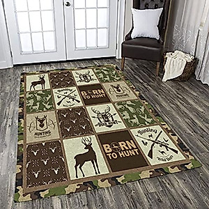 Satigi Deer Hunting Rug, Born to Hunt Rug, camo Area Rugs 5x7, Boho Rug Non-Slip Soft Bath Kitchen Living Room Carpet Outdoor Room Bathroom Rug Memory Foam Decor 2x3 3x5 4x6 5x8 Area Rug
