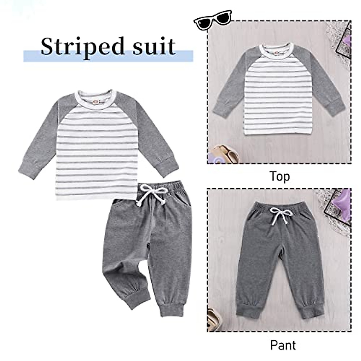 Baby Boy Clothes Stripe Long Sleeve T-Shirt Tops Sweatsuit Pants Sets Toddler Boy Fall Winter Outfits Sweater