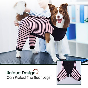 Kuoser Dog Recovery Suit, Anti Licking Dog Rear Leg Sleeve, Abdominal Dog Surgical Suit with Pants Cover Protect Wounds, Dog Elbow Protector Soft Dog Surgery Onesie Cone Alternative, Pink L