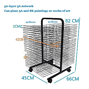 Art Drying Rack for Classroom Painting Crafts, 50Tier Art Drying Rack - Sturdy Metal Art Rack, Art Cart with Swivel Wheels Perfect for Classroom Art Studios and Home Use Gifts for Kids