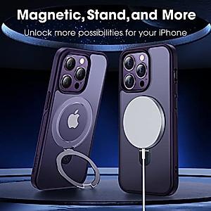 CASEKOO for iPhone 14 Pro Case with Magnetic Invisible Stand [Military Drop Protection] [Compatible with MagSafe] Shockproof Slim Translucent Matte Ring Holder Phone Case Men Women 6.1 Inch, Purple