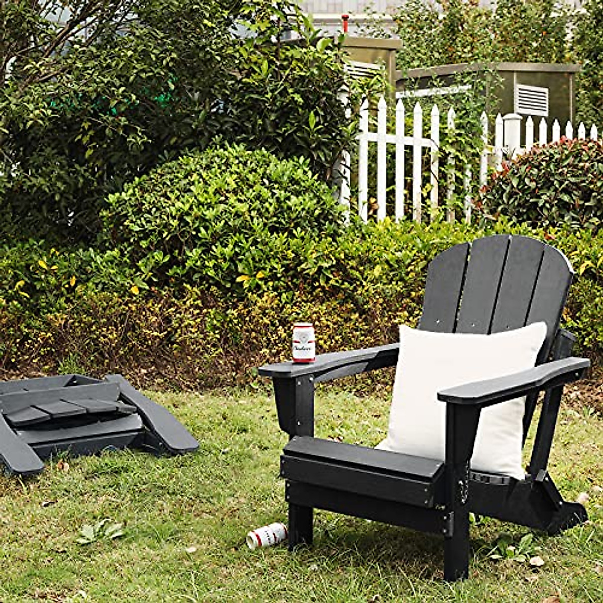 Folding Adirondack Chair Patio Chairs Lawn Chair Outdoor Adirondack Chair Weather Resistant for Patio Deck Garden, Backyard Deck, Fire Pit & Lawn Furniture Lawn Seating- Black