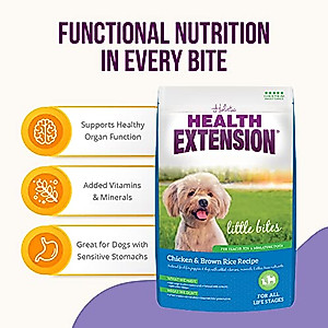 Health Extension Little Bites Dry Dog Food, Natural Food with Added Vitamins & Minerals, Suitable for Teacup, Toy & Miniature Dogs, Chicken & Brown Rice Recipe (4 Pound / 1.8 Kg)