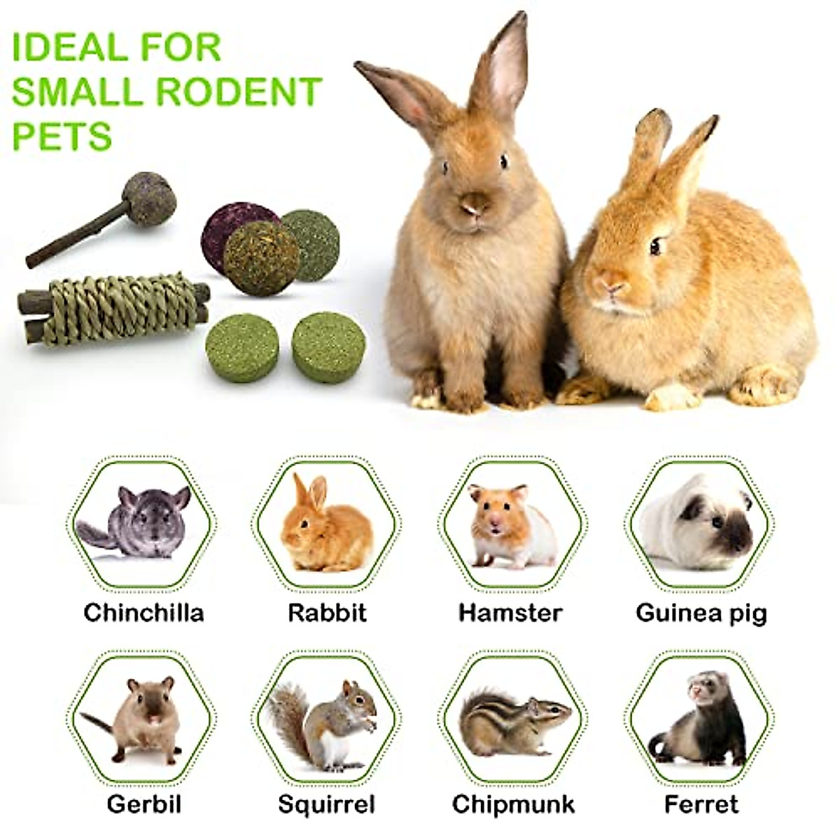 Rabbit Toys Guinea Pig Toys Bunny Toys 23PCS, Rabbit Chew Toys for Teeth Care, Natural No Strong Smell Timothy Hay Sticks Chew Treats and Balls for Bunny, Rabbit, Guinea Pig, Chinchilla, Hamster