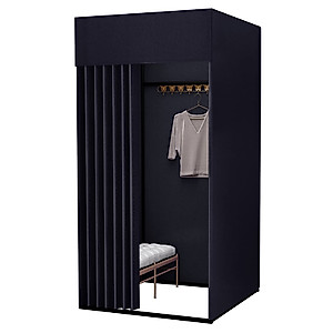 Clothing Store Fitting Room, Movable Square Changing Room, DIY Temporary Locker Room with Metal Landing Track, Privacy Screen Partition for Office Outdoor Activity and The Mall (Black, 39x39x78in)