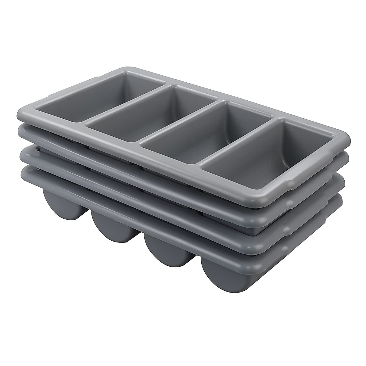 Begale 4-Pack Plastic Commercial Cutlery Bin, 4-Compartment Cutlery Bin, Gray
