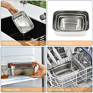 4 Pack Food Storage Containers with Lids, Stainless Steel Fridge Storage Containers Airtight Leak-Proof Metal Storage Containers for Food Leftover Storage at Home or for Camping Trip Road Trip