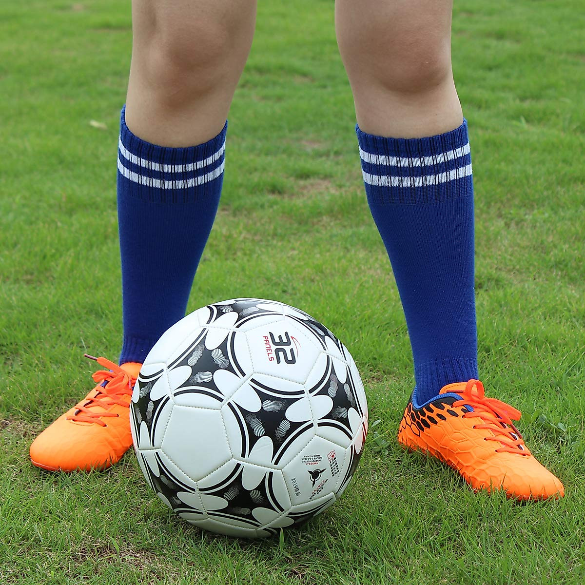 Hawkwell Boys Girls Outdoor Firm Ground Soccer Shoes, Orange PU, 1 M US