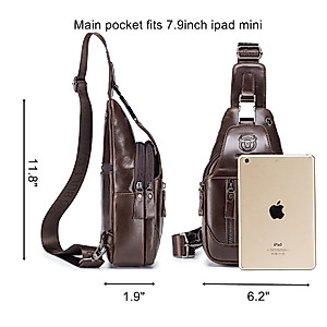 BULLCAPTAIN Sling Bag Genuine Leather Crossbody Backpack Outdoor Travel Chest Bag Daypack (Brown)