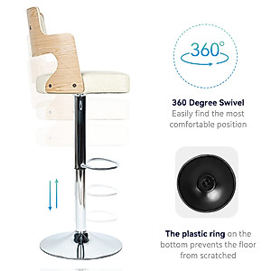 Miereirl Bar Stools Set of 2 Morden Height Counter Bar Stools with Wood Back Thickened Seat Swivel Adjustable Stool Chair for Home Kitchen Island Beige