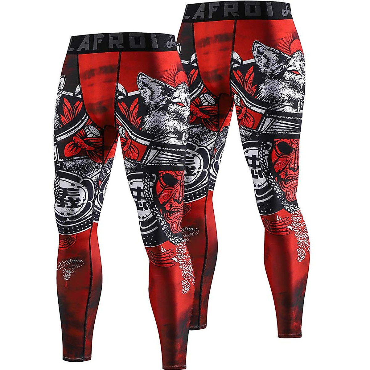 LAFROI Men's 2-Pack Quick Dry Cool Compression Fit Tights Leggings Waistband-YSK08 Warrior Size MD