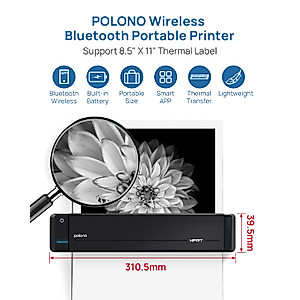 Portable Printer, POLONO MT800 2.0 Wireless Bluetooth Thermal Printer, Support 8.5" X 11" US Letter, Compatible with Android and iOS, Mobile Thermal Transfer Printer for Travel, Mobile Office and Home