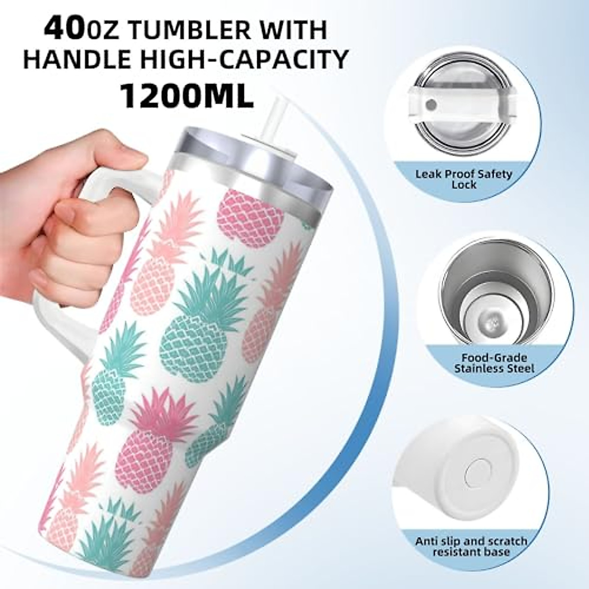 HULIBIN Colored pineapple Print Double Deck Stainless Steel Travel Coffee Cup With Lid 40 Oz Ice Bully Cup