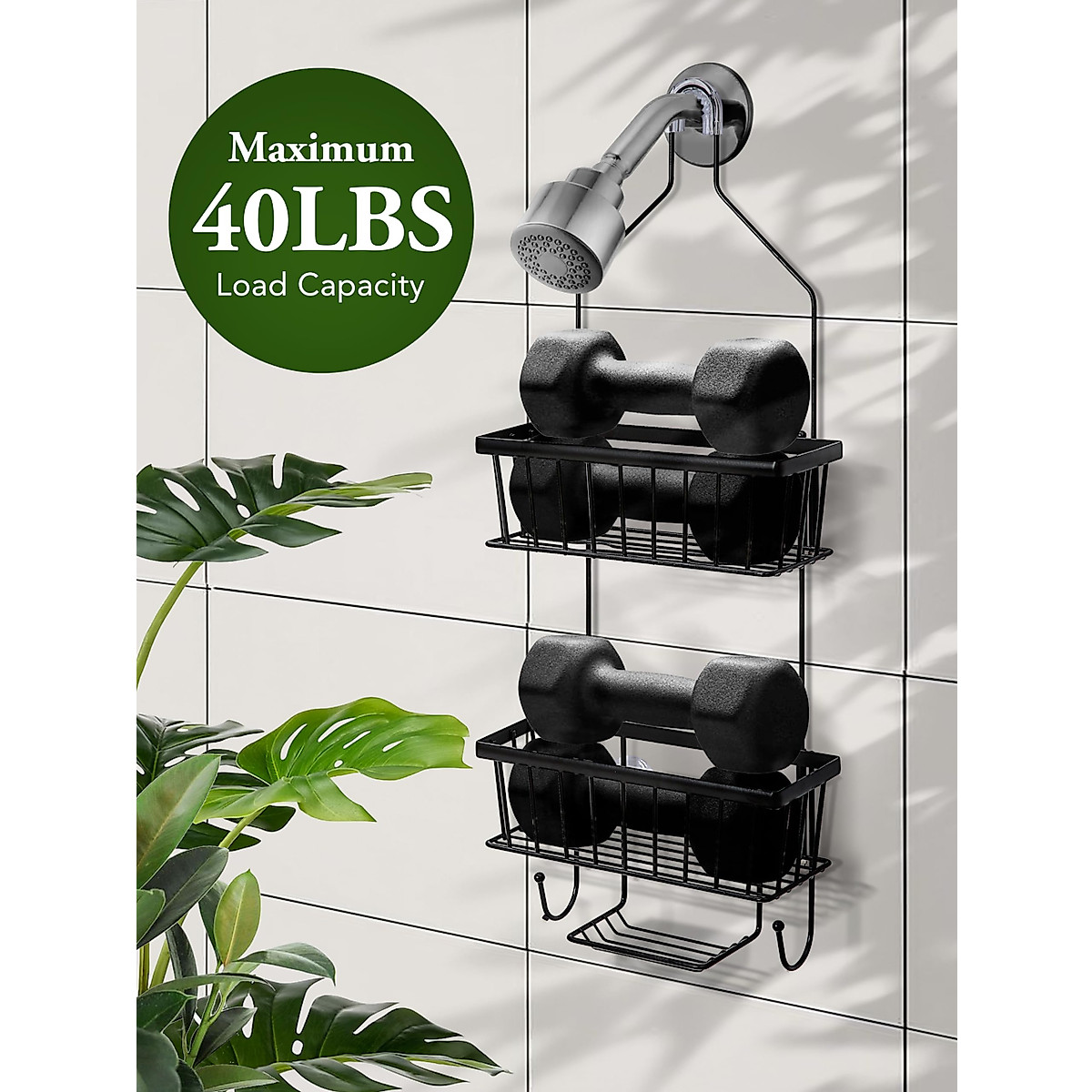 SunnyPoint Bathroom Classic Hanging Over The Shower Head Caddy (28.74" H x 10.83" W x 4.61" D)(Black)