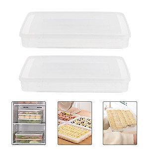 HOMSFOU 2pcs Dumpling Box Containers for Fridge Large Plastic Container Flat Storage Bins Stackable Food Storage Containers Refrigerator Box Dumpling Case Kitchen Supply Dumpling Tray