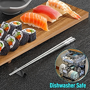 SFOPORD 5-Pairs Metal Chopsticks - Reusable Chopsticks set, 316 Stainless Steel Chopsticks Dishwasher-safe, Square Lightweight Chopsticks Easy to Use and Clean - Gift Set