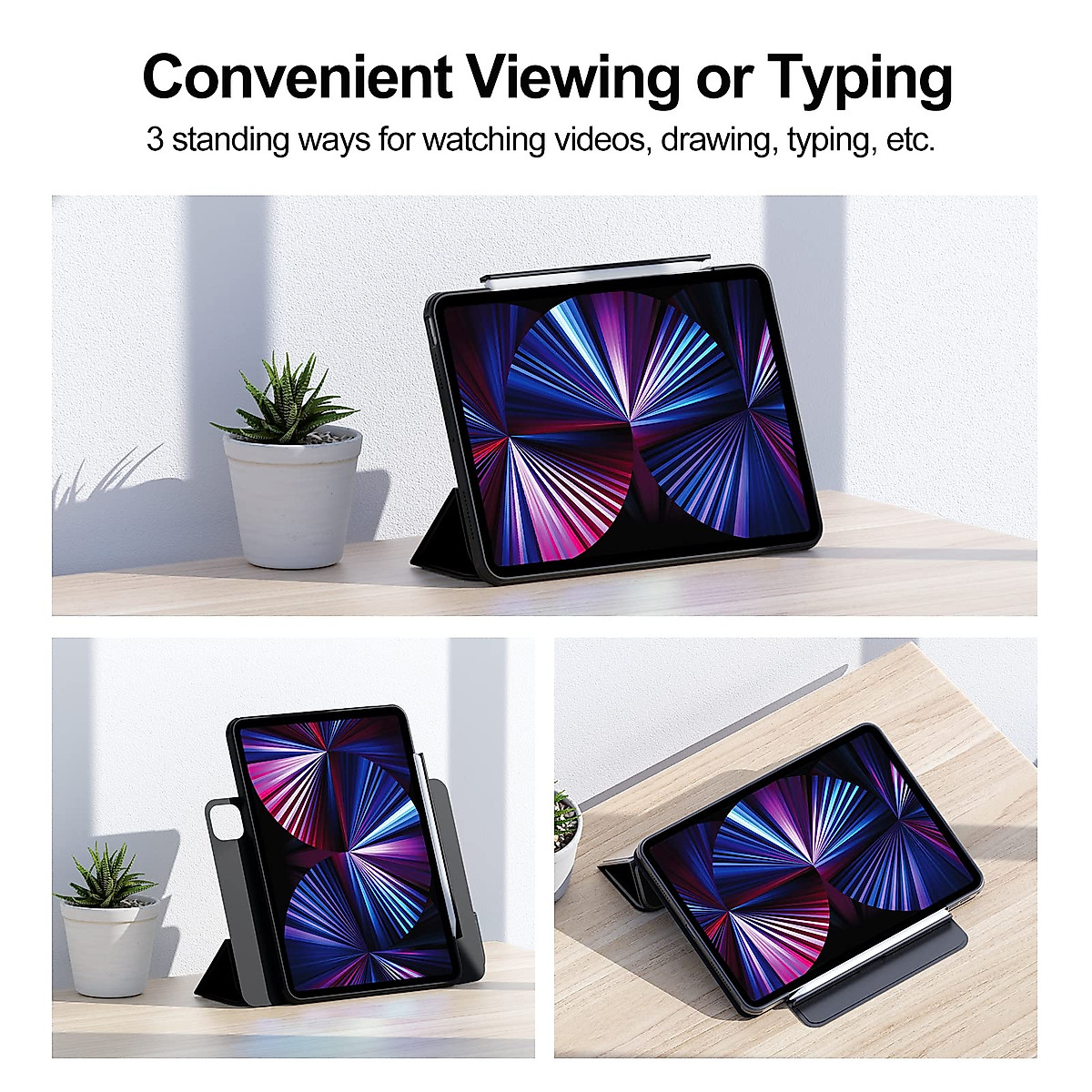 Case for iPad Pro 11 Inches 2021/2020/2018 3rd 2nd 1st Gen with Pencil Holder, 2-in-1 Detachable Smart Folio for iPad Pro 11 with Clear Back Cover, Adjustable with Powerful Magnets