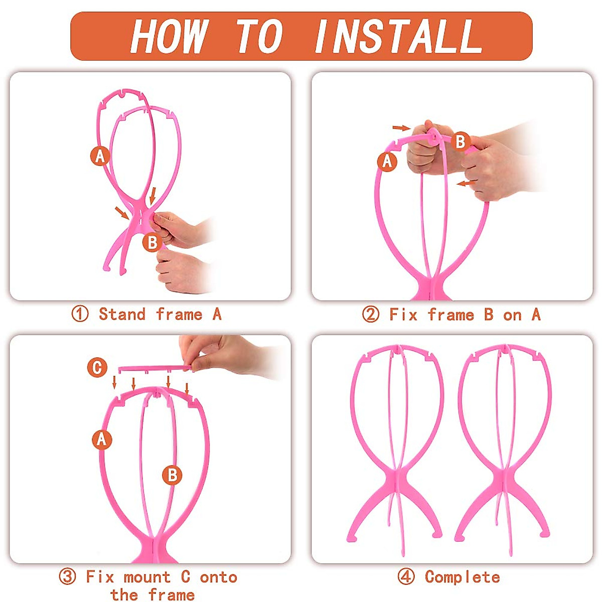 4 Pack Wig Stand Holder, Premium 14.2" Black Portable Collapsible Wig Holder for Multiple Wigs, Durable Wig Stands for Women