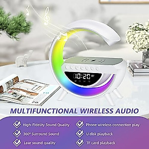 Alexsix Wireless Charger Atmosphere Lamp, 2023 New Wireless G Speaker Charger with Desk Lamp Bedside Night Light Smart Light Sound Machine Charging Lamp for Bedroom Home Decor