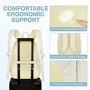 mommore School Backpack for Boys Girls 6-8 Years Old Lightweight Kids Bookbags Casual Daypack with Luggage Strap, Beige