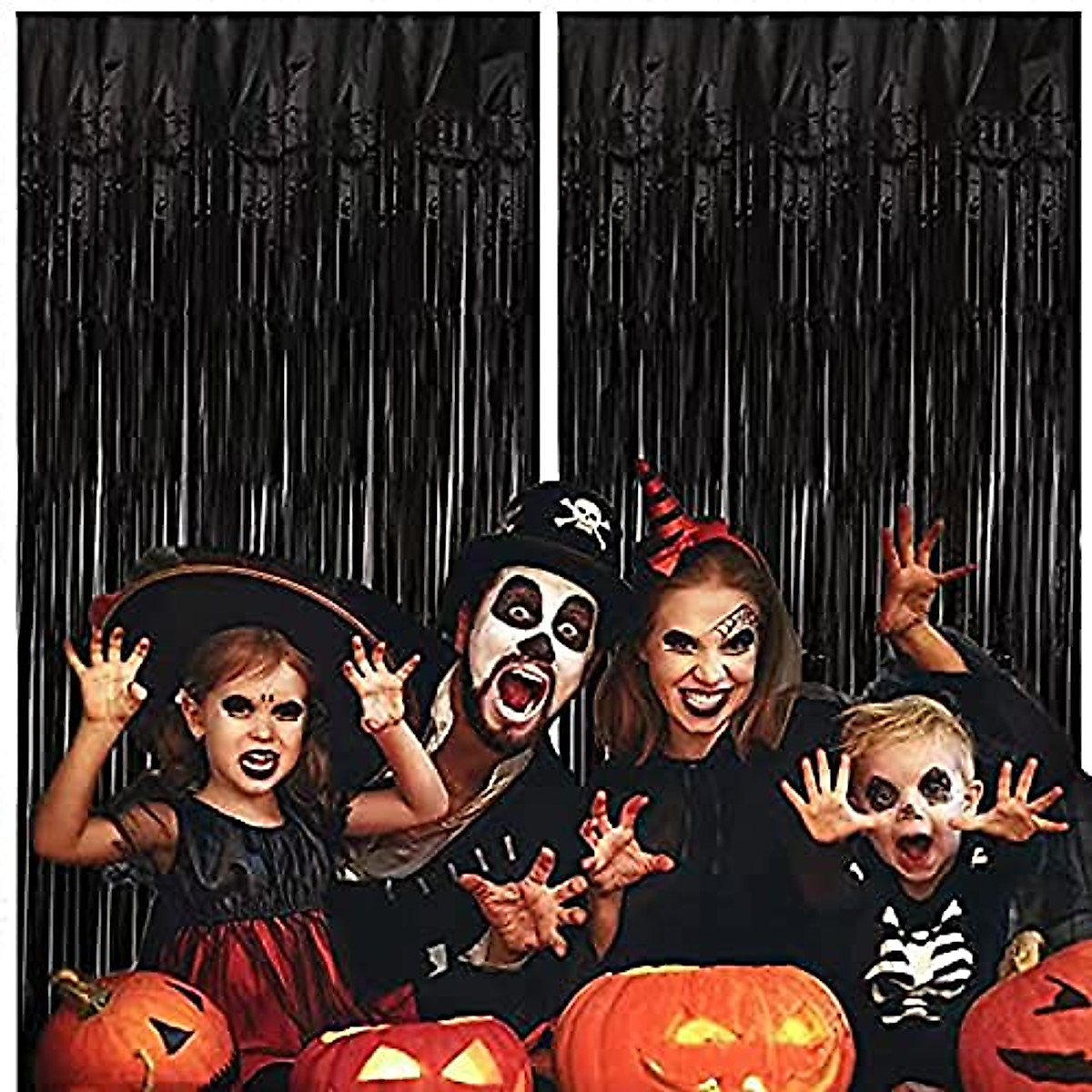 Black Party Decorations 3 Packs Black Foil Fringe Curtain Tinsel Backdrop Curtain for Birthday Party 3.2 Ft X 8.2 Ft Door Streamers Foil Backdrop Curtain Halloween Wall Backdrop Photo Booth