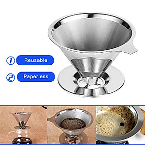 Pour Over Paperless Coffee Dripper, Reusable Stainless Steel Pour Over Coffee Filter With Cup Stand , For Chemex and Most Coffee Pot, Tumbler, Mug