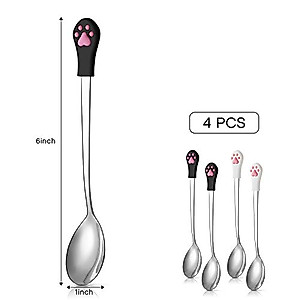 4 Pieces Dog Cat Spoon Pet Food Can Spoon Stainless Steel Pet Food Spoon Cat Claw Spoon for Dog and Cat Food Can, White and Black