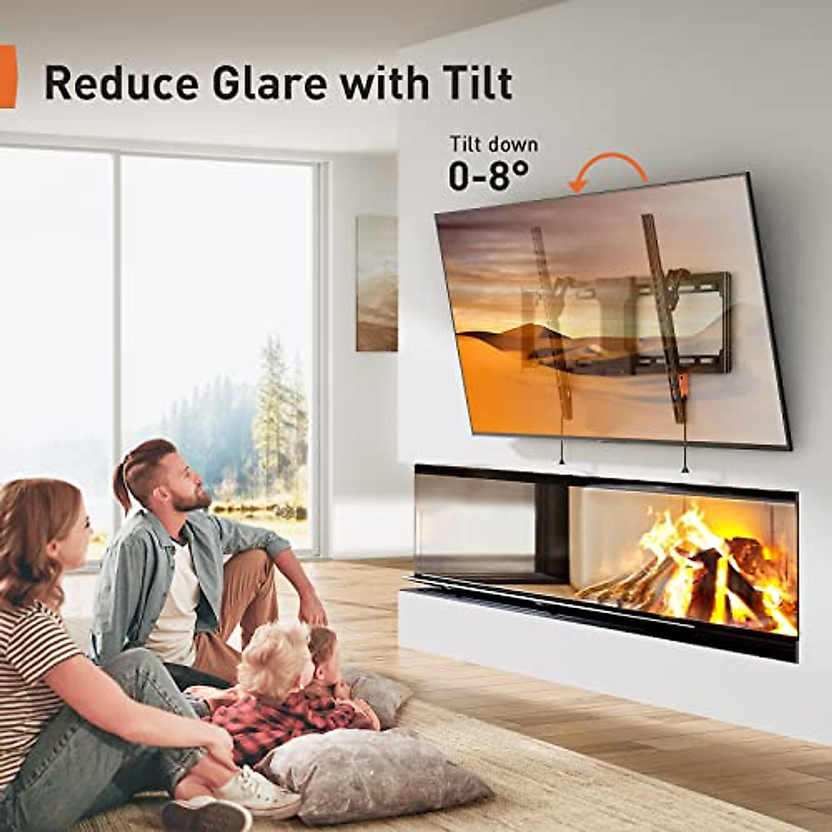 Perlegear Tilt TV Wall Mount for Most 37-75 inch TVs up to 132 lbs, Low Profile Tilting TV Mount Wall Bracket for Flat or Curved TVs, Fits 24”/18”/16” Studs, Max VESA 600x400mm, UL-Listed, PGLT2