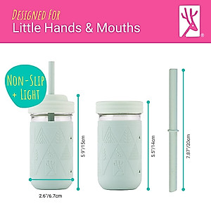 Elk and Friends Kids & Toddler Cups | The Original Glass Mason jars 12 oz with Silicone Sleeves & Silicone Straws | Smoothie Cups | Spill Proof Cups