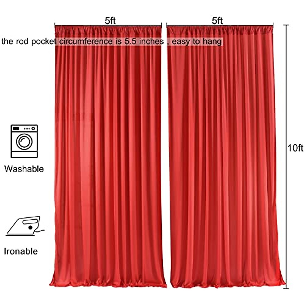 AK TRADING CO. 10 feet x 10 feet Polyester Backdrop Drapes Curtains Panels with Rod Pockets - Wedding Ceremony Party Home Window Decorations - RED (DRAPE-5x10-RED)