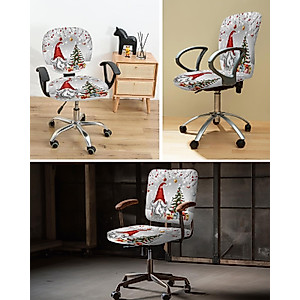 Christmas Pine Office Chair Cover Stretchable Computer Chair Seat Cover Backrest Slipcovers, Stretchable Rotating Desk Chair Seat Cushion Split Protectors Silver Branch Leaves Gnomes Tree Balls