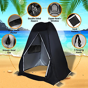 Pop Up Large Privacy Tent - 5 x 5 x 7Ft - Oversized Strong Camping Toilet Tent- Portable Camp Shower Pod w/Hooks- Porta Pod- Outdoor Bathroom, Potty, Changing Private Room (Black)