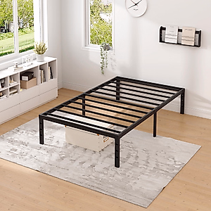 NEW JETO Metal Bed Frame,Twin Size Bed Frame with Storage Space,Heavy Duty Sturdy Mattress Foundation,Easy Assembly,No Box Spring Needed, Black,14 Inch,Twin