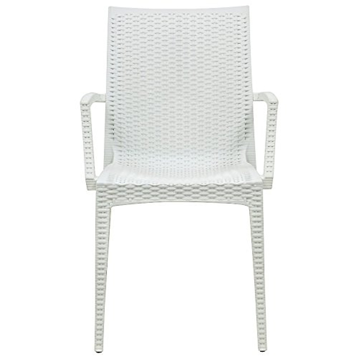 LeisureMod Hickory Weave Indoor Outdoor Patio Dining Side Armchair, Set of 2 (White)