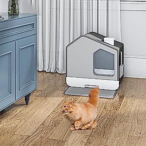 YITAHOME Extra Large Enclosed Cat Litter Box with Mat and Litter Scoop, Odorless Anti-Splashing XL Covered Hooded Cat Box, No Installation Needed
