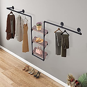 NeNchengLi Industrial Pipe Clothing Rack Wall Mount Clothing Rack With Three Storage Shelves Clothing Display Rack Retail Display Clothes Rod Iron Garment Rack Multi-occasion Clothes Display Shelf