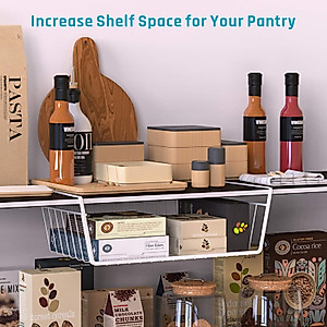 Under Shelf Basket, iSPECLE 6 Pack Hanging Under Shelf Storage Basket Under Cabinet Desk Storage Shelf Organizer Pantry Organization and Storage for Kitchen Pantry Bookshelf, Black