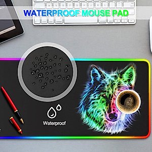 RGB Gaming Mouse Pad - 14 Light Modes Extended Computer Keyboard Mat, Anime LED Mouse Pad Large，High-Performance Mouse Pad Optimized for Gamer 31.5 X 12in (Wolf Mouse pad)