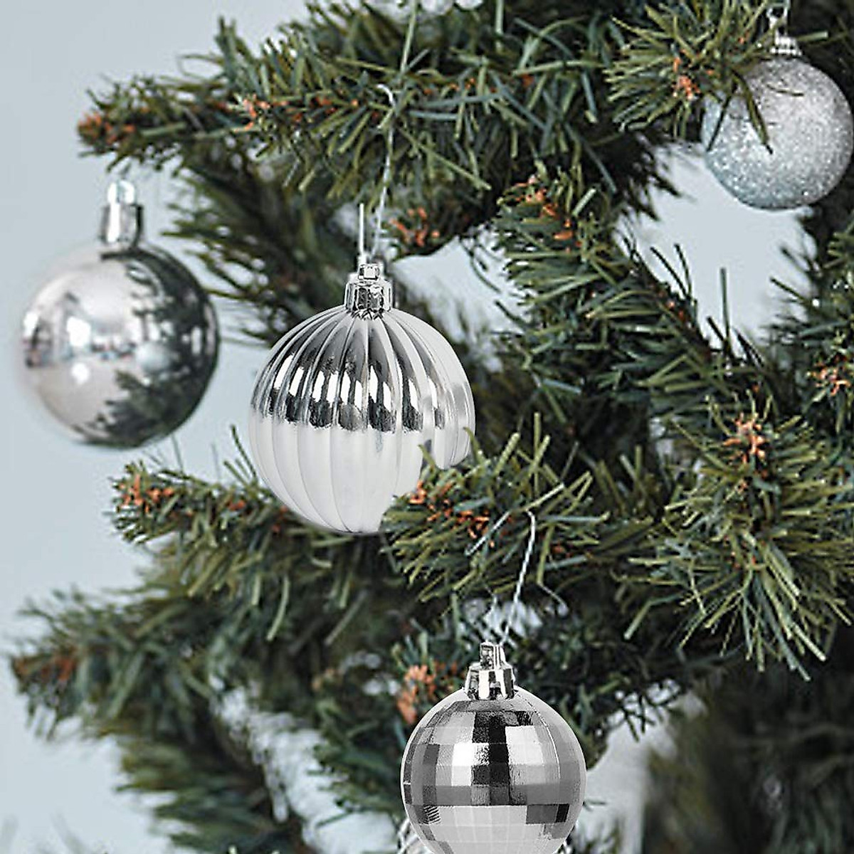 Lulu Home Christmas Ball Ornaments, 34 Ct 1.57" Pre-Strung Hanging Ornament Decorations, Xmas Shatterproof Plastic Balls for Holiday Party Wreath Garlands Trees, Silver